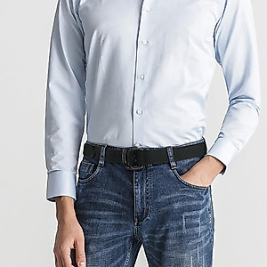 Bluecton Mens Belts Plus Size Canvas Belt Double D Ring Black Fabric Cloth Plus Size 55inch for Waist 43-46