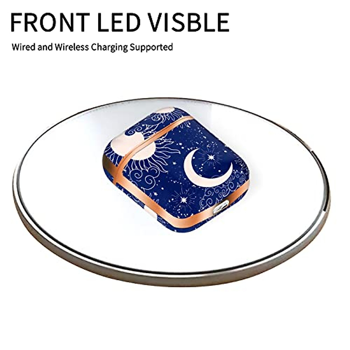 Berkin Arts Compatible with AirPods 1st Generation, AirPods 2nd Generation Cute Cover Protective Hard Case with Keychain with Sun Crescent Stars Funny Stylish Night Sky Fortune Telling