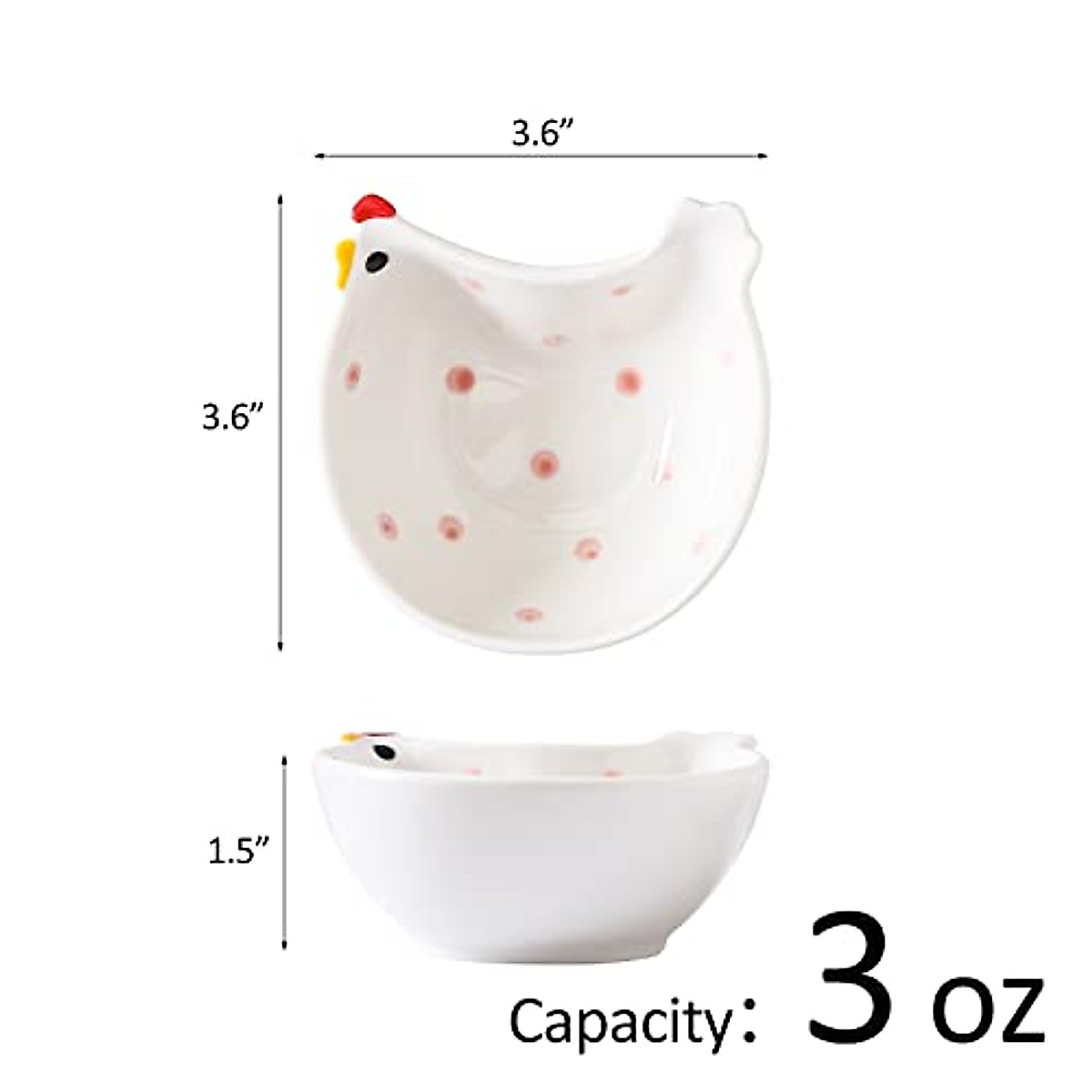 Yeexoxow Ceramic Soy Sauce Dishes, Cute Chicken Shaped, Small Dipping Bowls 3 oz, Mini Sauce Bowls Set of 4, Fun Chicken Gift for Chicken Lovers