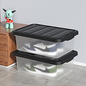 Buyitt 14 Quart Plastic Stackable Storage Bin, Basic Clear Storage Box with Black Lid (Pack of 2)