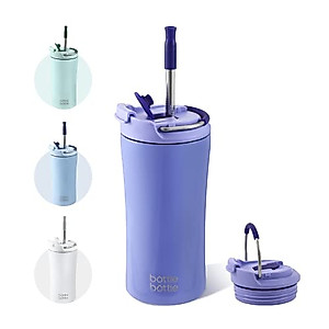 BOTTLE BOTTLE Insulated Coffee Tumblers with Dual-use Lid and Straw Double Walled Iced Travel Coffee Mug for Woman and Man 12oz Stainless Steel Tumbler with Handle（purple）