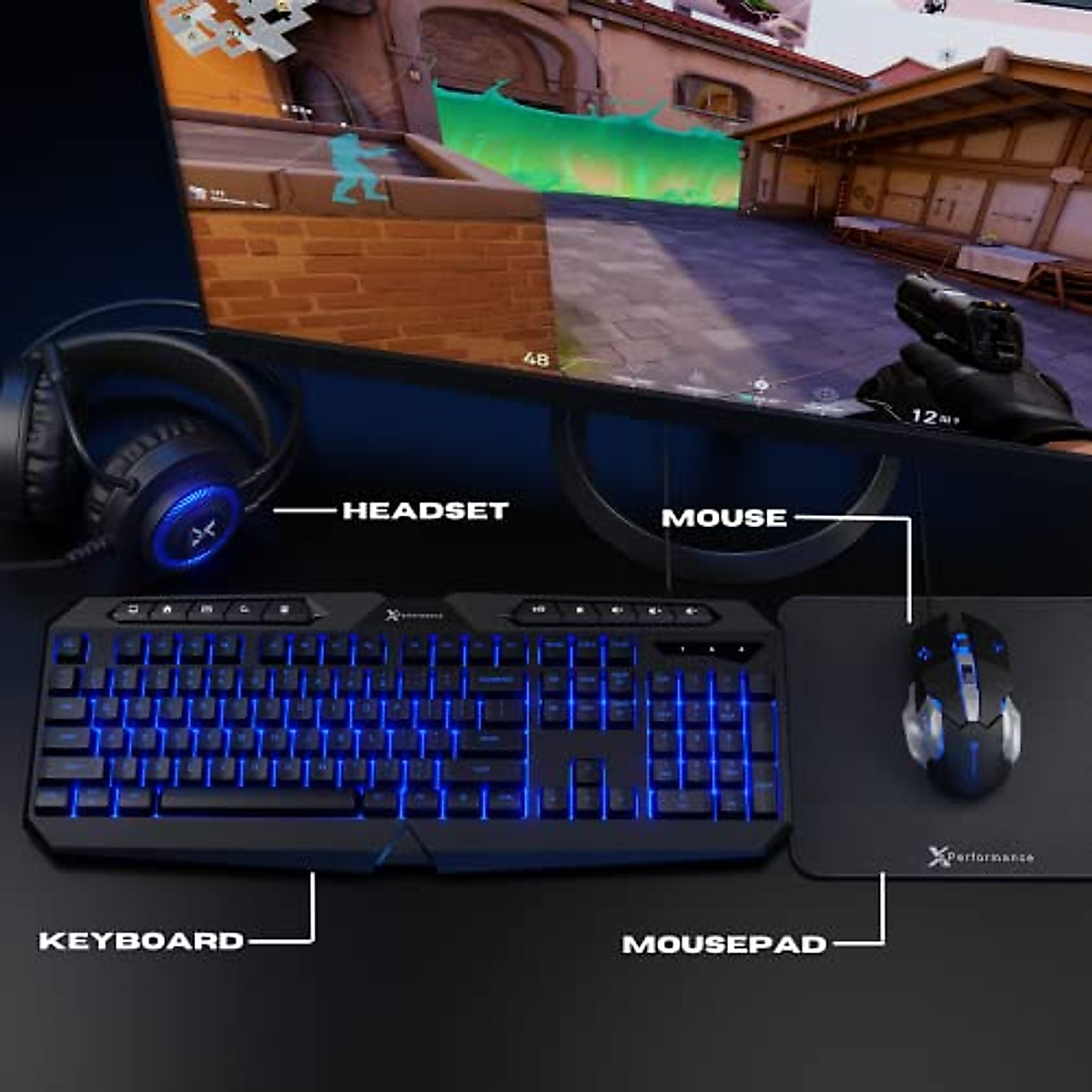 Gaming Keyboard and Mouse and Headset and Mouse Pad, X9 Performance 4 in 1 RGB Gaming Bundle Set Up to Game - Gaming Mouse and Keyboard Combo Kit Works with Xbox One, PS5, PS4