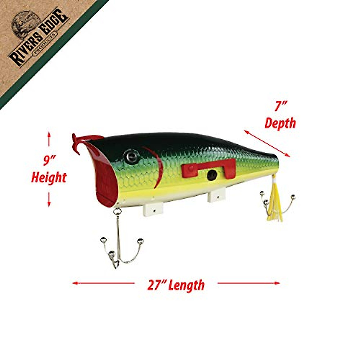Rivers Edge Products Green Shad Fishing Lure Mailbox for Outside of Residential Home, Rural Mailbox Constructed of Metal with a Plastic Overmold, UV Resistant, Includes Mounting Hardware