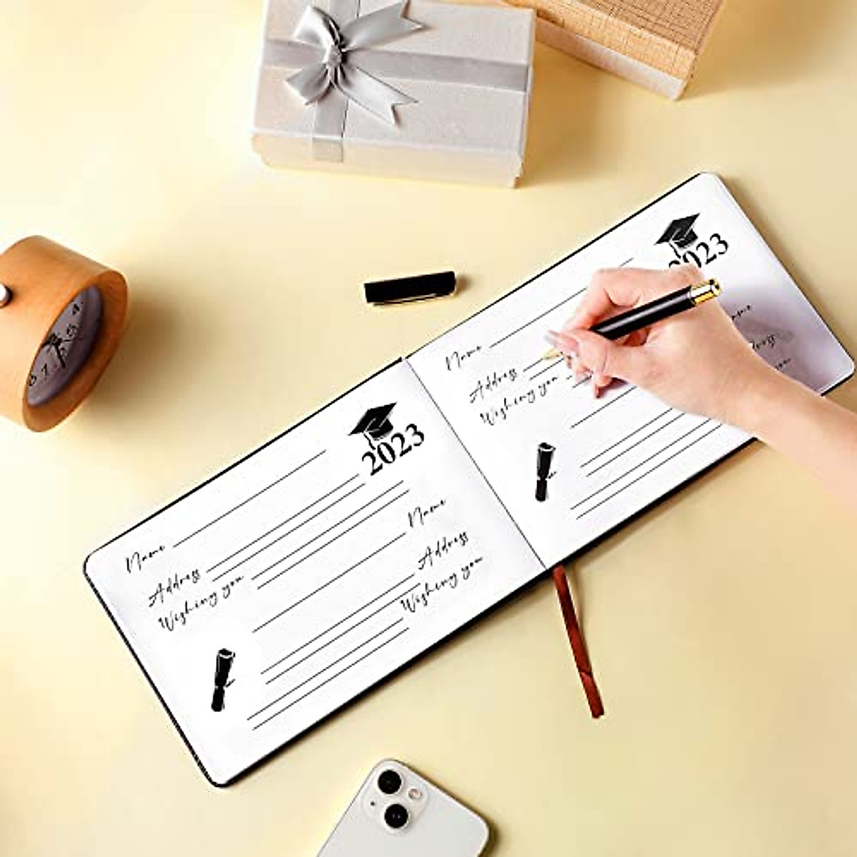 Leather Graduation Guest Book with Signing Pen Graduation Party Supplies Graduation Guest Signature Book 2023 Grad Party Sign in Guest Book for College, High School (Classic)