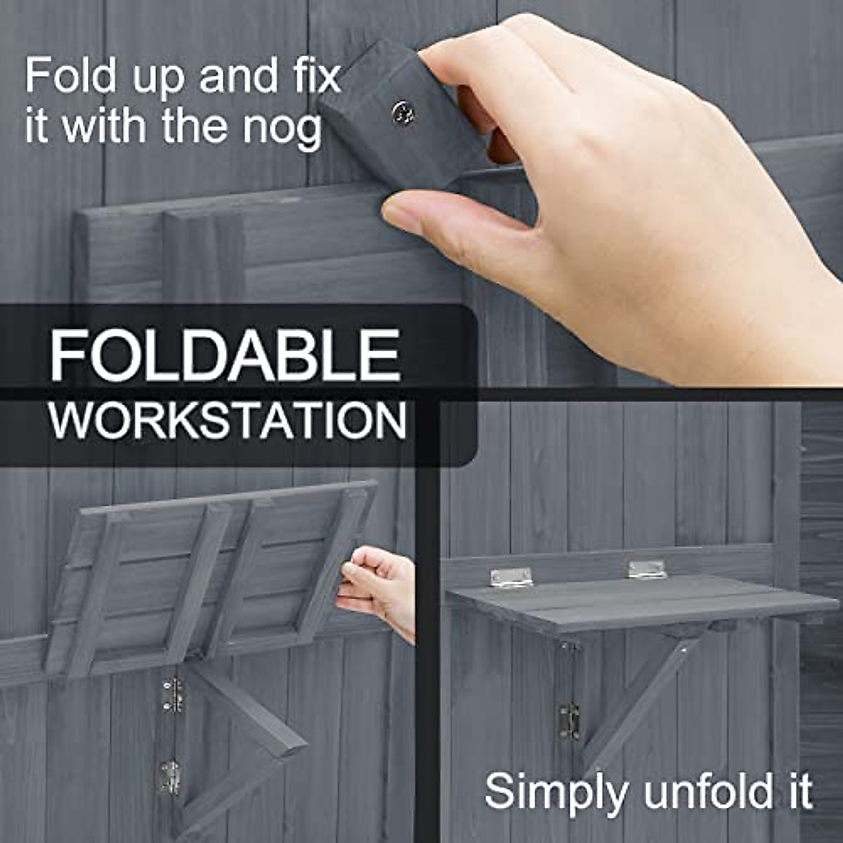 Outdoor Storage Cabinet, Wood Garden Shed, Waterproof Tool Furniture with Shelves, Door, Adjustable Legs for Yard, Patio, Deck