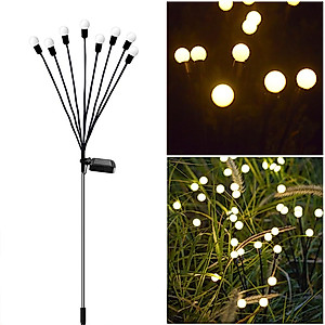 MMQ Solar Garden Lights, 2 Pack Solar Firefly Lights, 8 LEDs Bulbs Solar Outdoor Decorative Lights for Patio Pathway Christmas Halloween Decor, Warm White