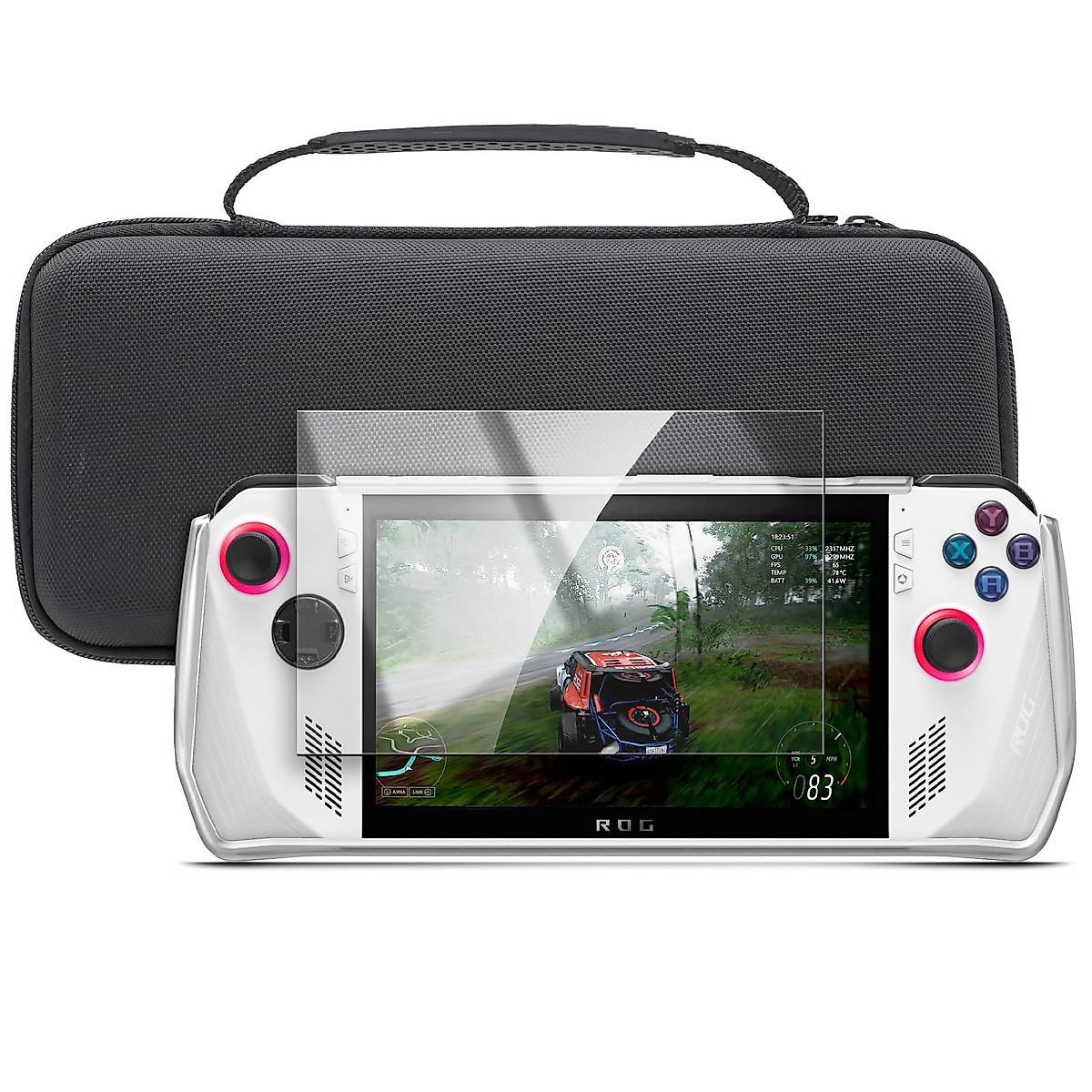 ENCASED 3-in-1 Asus ROG Ally Accessories Bundle - Clear Grip Case with Tempered Glass Screen Protector and Protective Carrying Bag with Handle (EVA Hard Shell)