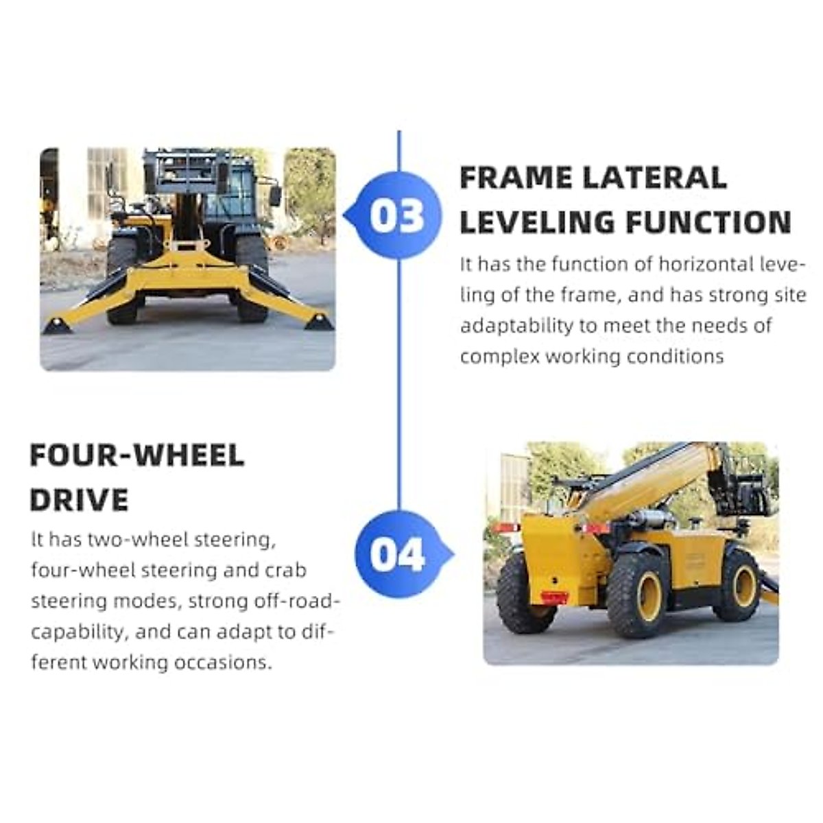 Hydraulic Telescopic Arm Forklift Stacker Diesel Loader Reach Handler Machine with Rotating Forklift Bucket and Drill Attachment Installation Options for Farm Lifting and Loading