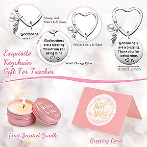 Novel Godmother Gift Set, Thanks for Being My Godmother Spa Tumbler Relaxation Basket Including 20 Oz Insulated Vacuum Mug Tumbler with Lid Straw Brush Godmother Keychain Makeup Bag (Flower)