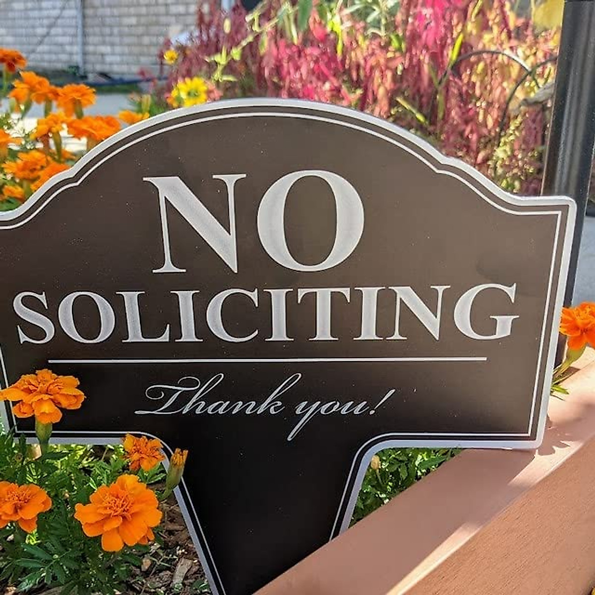 No Soliciting Aluminum Yard Sign with Integrated Stake, Lawn Sign, No Solicitors Metal Sign, Classy Non-Soliciting Sign for Home or Business Use 10x14