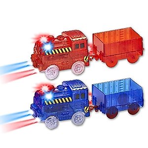 VINSOO Cars (2-Pack) Track Train Replacement Only, Multi-Color Light Up Flashing LED Glow in The Dark Trains Accessories Compatible with Most Tracks
