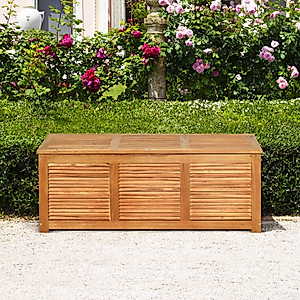 RELAX4LIFE Deck Box Acacia Wood - 47 Gallon Backyard Storage Bin Container for Patio Furniture Cushions, Pillows, Garden Tools, Pool Accessories, Wooden Porch Bench, Indoor Outdoor Storage Box