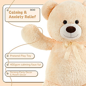 DOLDOA 36" Giant Teddy Bear Soft Stuffed Animals Plush Big Bear Toy for Kids and Girlfriend (Beige)