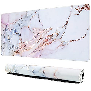 Anyshock Desk Mat, Extended Gaming Mouse Pad Large 31.5" x 15.7" XL Keyboard pad with Stitched Edges Non Slip Base, Water-Resistant Computer Laptop Desk Pad for Office and Home (Pink Marble)