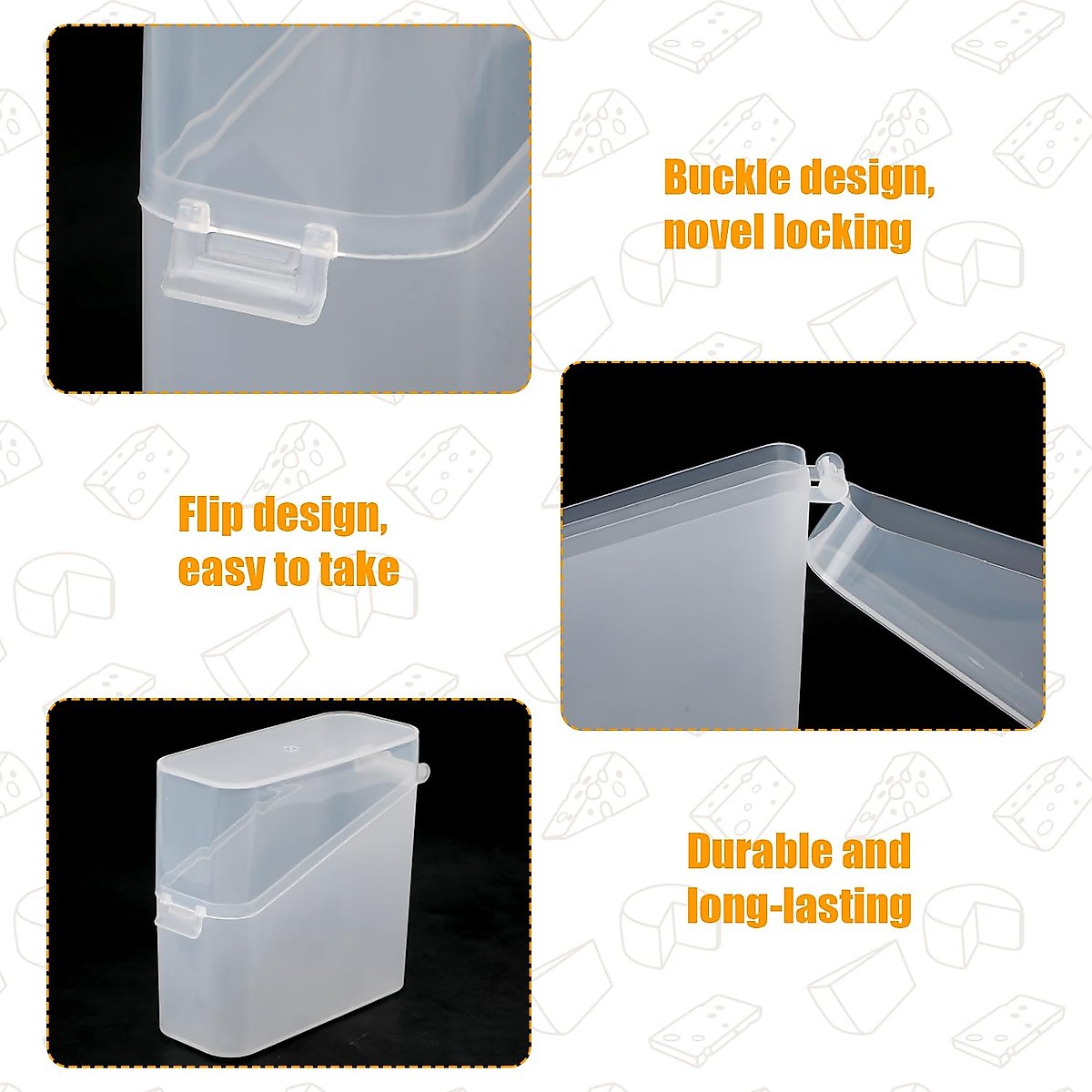 PEUTIER 2pcs Cheese Storage Containers, Plastic Cheese Slice Container with Flip Lid Cheese Slice Holder for Fridge Cheese Storage Box for Butter Block Cheese Slices (Transparent)