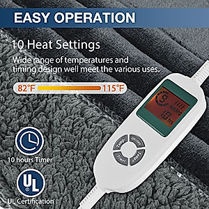 DAILYLIFE Electric Blanket, Heated Throw 50"x60", Cozy Soft Flannel & Sherpa, UL Certified, Fast Heating, 10 Heating Settings, Auto Shut Off, Machine Washable, Gray