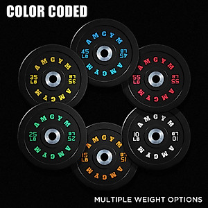 AMGYM Bumper Plates, 2-inch Bumper Plate, Color Coded Olympic Gym Weights with Steel Hub, Set with High Density Rubber (100 LB 2x15+2x35LB)