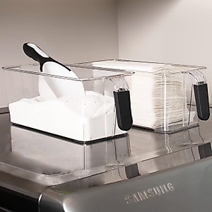 Ice Cube Tray + Ice Scoop For Freezer | Ice Bin & Flexible Scoop | BPA Free, Food Safe Ice Bucket | Clear Plastic Storage Bin, Laundry Detergent Holder, Freezer and Refrigerator Organizer Bin