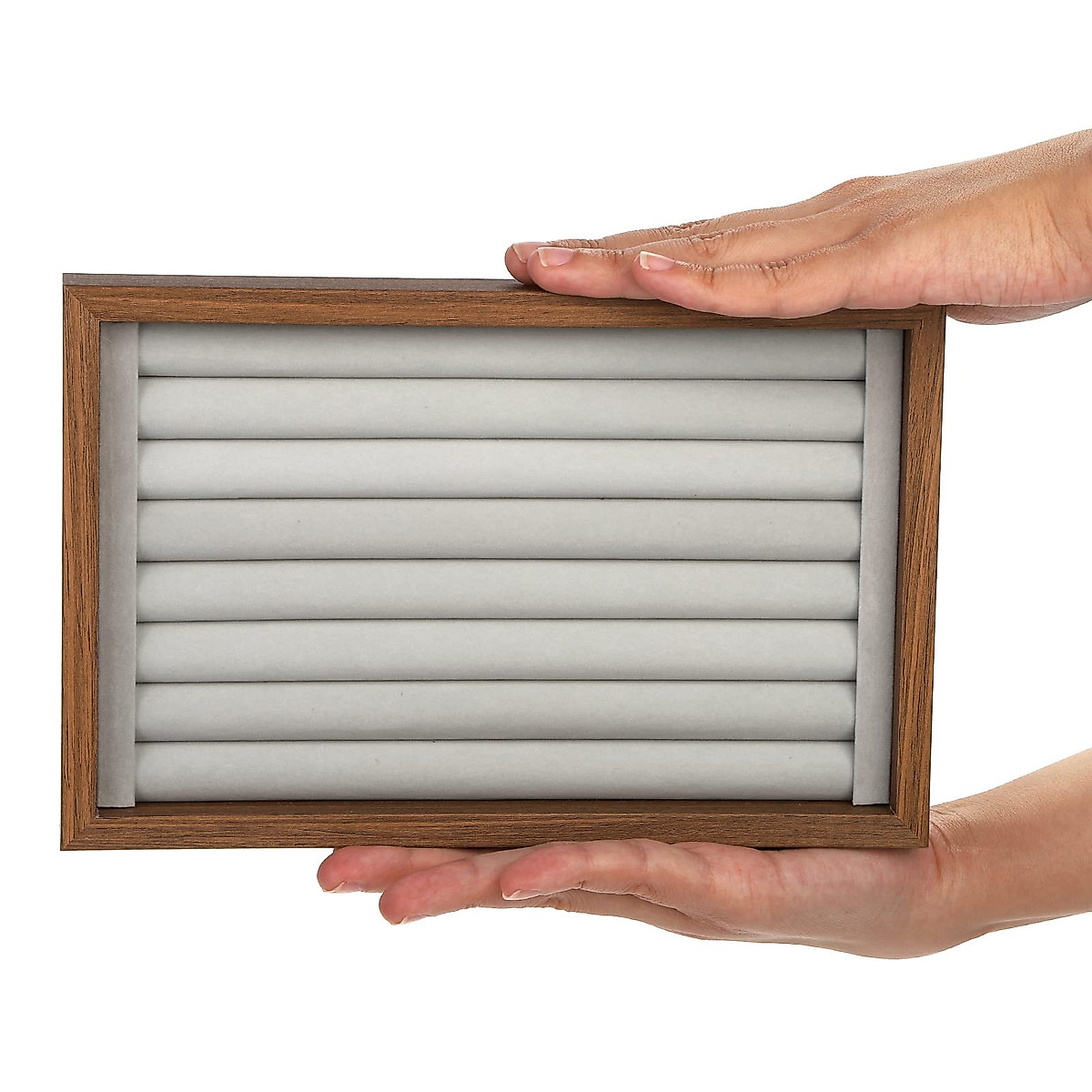 Elsjoy 2 Pack Ring Organizer Tray, 9 x 6 Wooden Ring Holder Display Case Ring Organizer Box, Ring Storage Tray Velvet Jewelry Tray for Rings, Earrings