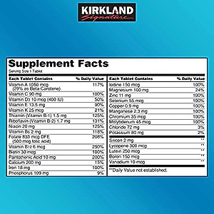 Kirkland Signature Daily Multi Vitamins & Minerals Tablets EIzDnG, 500 Count Bottle (2 Pack)