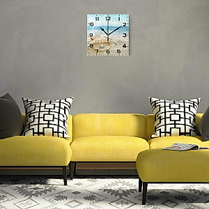 Naanle 3D Stylish Beautiful Summer Beach Seashell with Big Pearl Print Square Wall Clock Decorative, 8 Inch Battery Operated Quartz Analog Quiet Desk Clock for Home,Office,School