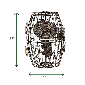 Mind Reader Barrel Metal Wine Cork Holder with Ornaments, Black