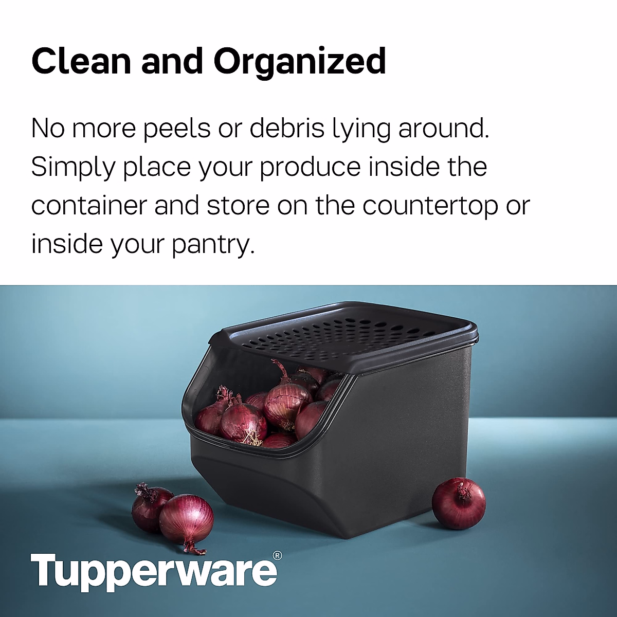 Tupperware Brand Onion & Garlic Smart Container - Keep Contents Firm & Fresh - Store Up to 6lbs - Dishwasher Safe