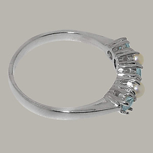 LetsBuyGold 925 Sterling Silver Natural Aquamarine & Cultured Pearl Womens Eternity Ring - Size 10