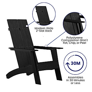 Flash Furniture Sawyer Modern Commercial 2-Slat Back Adirondack Chair - Black Commercial All-Weather Poly Resin Lounge Chair