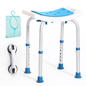 FSA/HSA Eligible Shower Chair for Inside Shower, Shower Stool with Free Assist Grab Bar/Toiletry Bag, Tool-Free Assembly Shower Seat for Bathtub, Shower Bath Chairs for Seniors/Disabled by DUALECO