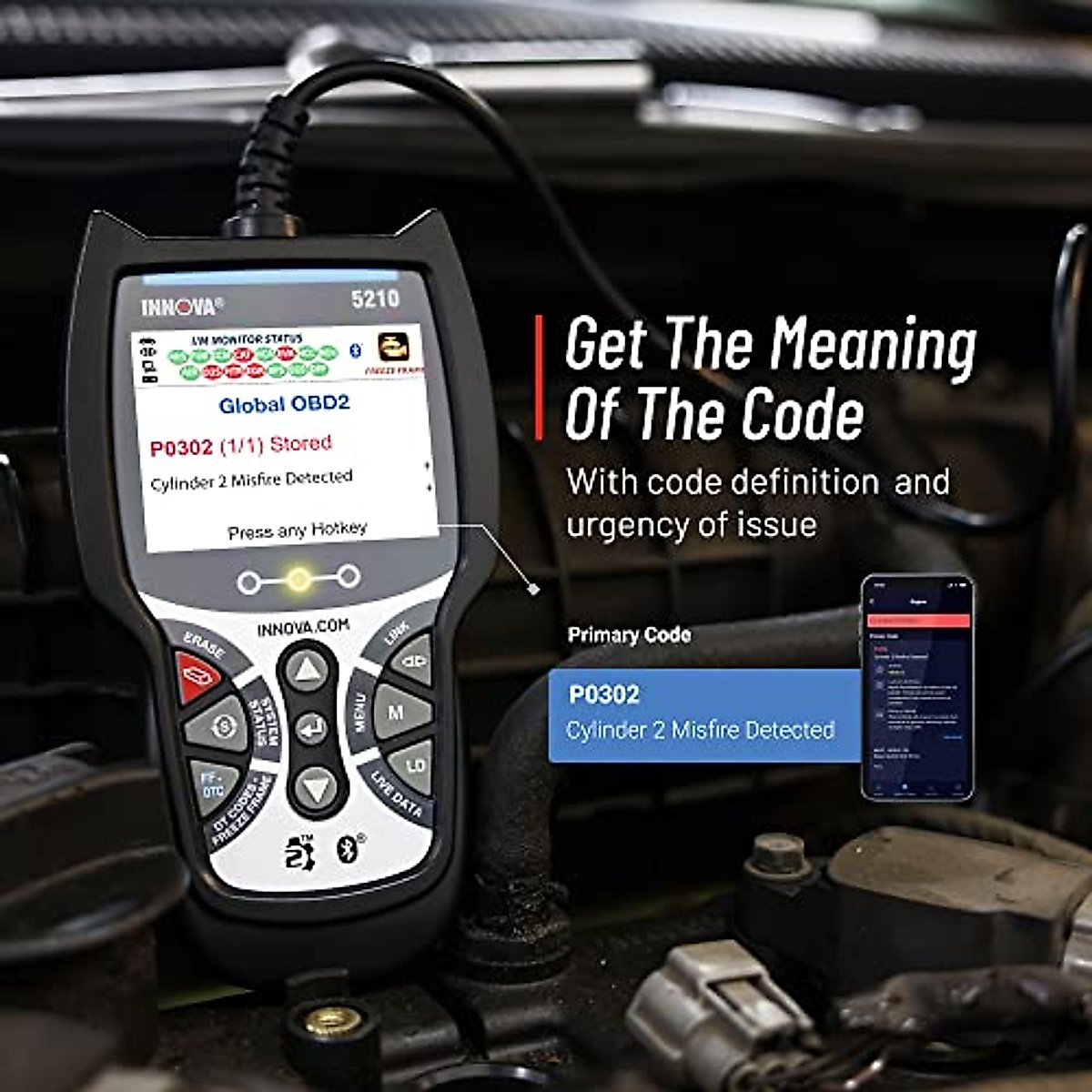 INNOVA 5210 - Newest 2022 OBD2 Scanner Diagnostic Tool - Read/Erase ABS Codes, Live Data, Battery/Charging System Test, iOS and Android