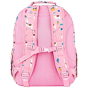 Choco Mocha Llama Backpack Elementary School Backpack for Kids & Girls 17 inch Backpack for 2nd 3rd Grade Llama Bookbag School Bag 6-8 with Chest Strap Pink
