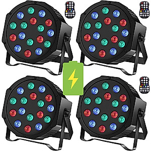 U`King Rechargeable Par Lights Wireless 18 RGB Stage Lighting Battery Powered Uplights DMX Control Uplighting for Wedding DJ Disco Show Church(4 Pack)