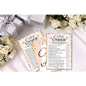 Foosproea Bridal Shower Games, Over Or Under Wedding Shower Game Card, Blush Pink Boho Floral Romantic Engagement/Bachelorette Party Ideas Activities Supplies Decorations(30 Cards) - A03