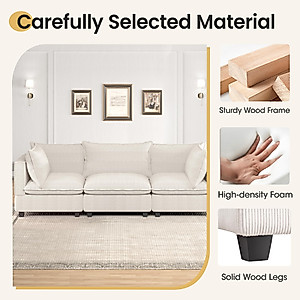 RoyalCraft Convertible Sectional Sofa Couch, 3 Seat Sofa Bed, Corduroy Fabric Modular Sectional Sofa for Living Room, Office, Apartment, Beige