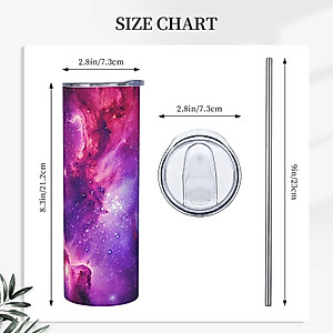 Tangopi Pink Purple Galaxy 20 oz Tumbler with Lid and Straw Insulated Travel Coffee Mug Reusable Spill Proof Coffee Cups Stainless Steel Water Bottle for Hot and Cold Drinks