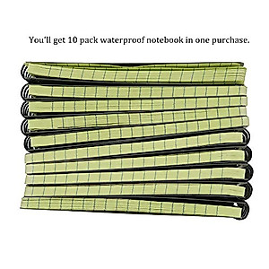 RETON 10 Pack Waterproof Notebook, 3 x 5 Inches Pocket Notepad, All-Weather Memo Pads with Top-Spiral, Tactical Steno Pads with Grid for Outdoor Activity Recording (Army Green)