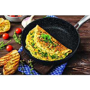 MasterPan Granite Ultra Non-Stick Cast Aluminum Fry Pan, Non-stick Frying Pan Omelette Pan, 11", Grey,