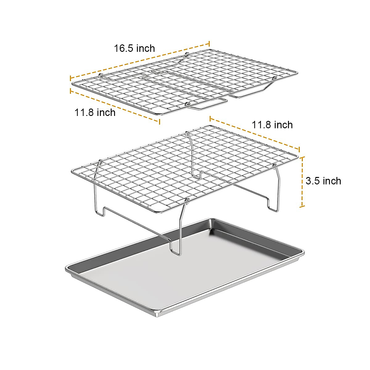 Blackhoso 3-Tier Cooling Rack with Baking Sheet for Cookies Cakes Pies, Baking Jerky Rack 304 Stainless Steel, Oven & Dishwasher Safe