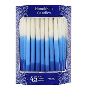 The Dreidel Company Deluxe Tapered Hanukkah Menorah Tri Color Blue, Blue, and White, Candles for All 8 Nights of Chanukah (Single)
