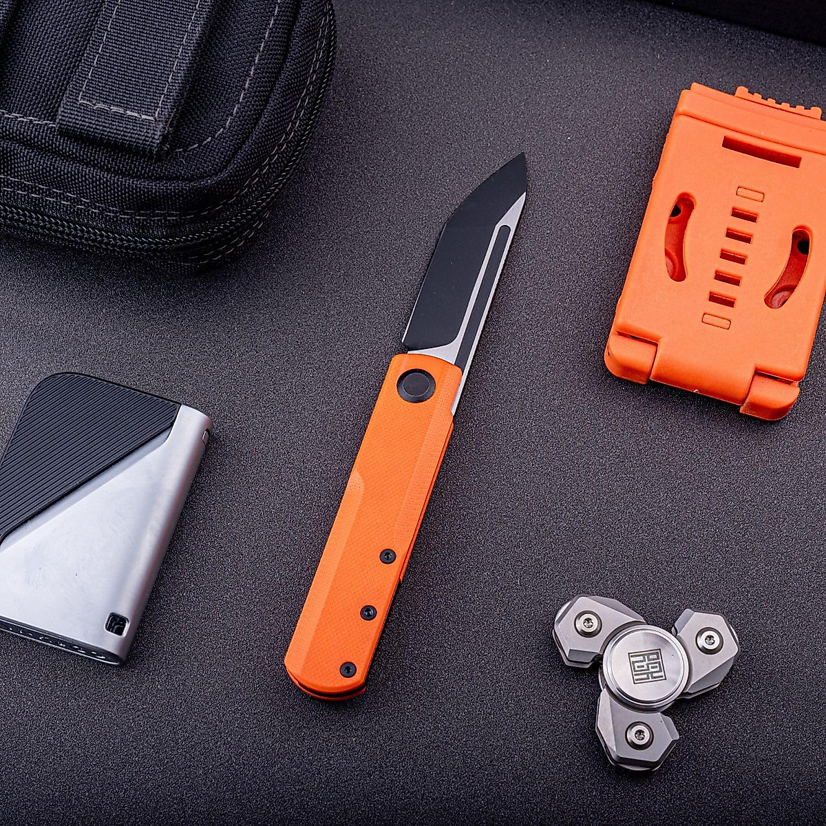 Real Steel Knives G-Tanto Slipjoint Folding Knife 2.64" Nitro-V Black Two-Tone Finish Tanto Blade-Orange G10 Handle, Designed by Ostap Hel, Perfect for Camping, Hiking, Daily Cutting Tasks