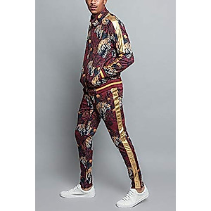G-Style USA Men's Royal Floral Tiger Track Suit ST559 - Burgundy - 2X-Large