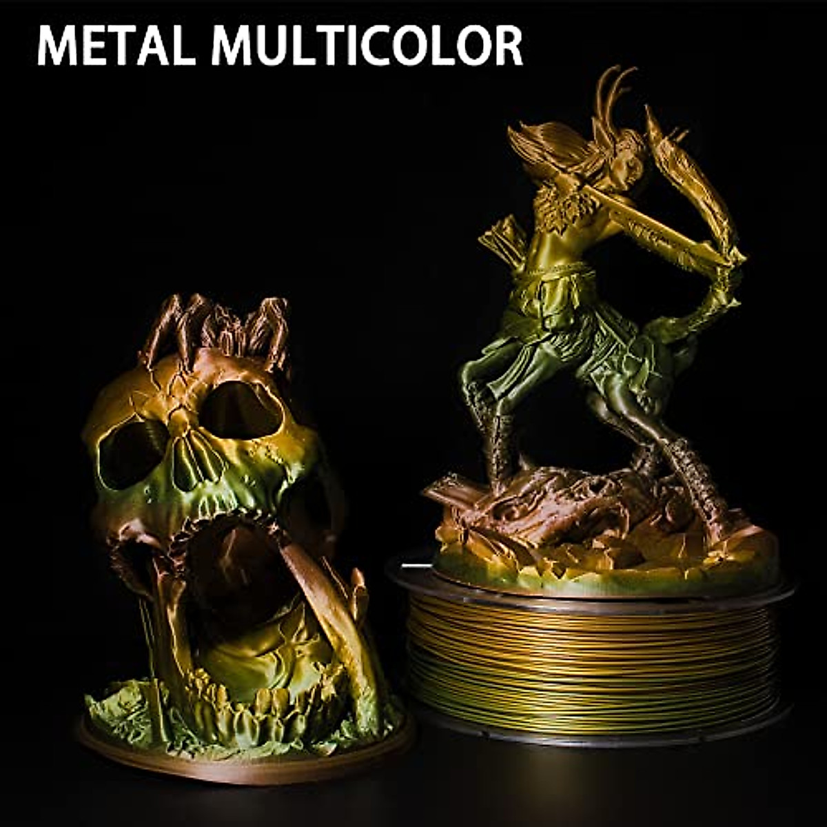 (2 Items) 1kg Silk Silver Shiny Red & 1kg Vintage Metal Rainbow PLA Filament, 3D Printer Filament, PLA Filament 1.75mm +/- 0.02mm