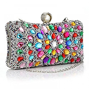 Rhinestone Purse For Women, Evening Handbags Clutch Purses For Wedding and Cocktail Party (Silver)