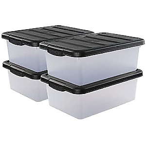 Farmoon 4 Pack 14 Quart Flat Storage Box, Plastic Latching Bin with Lid