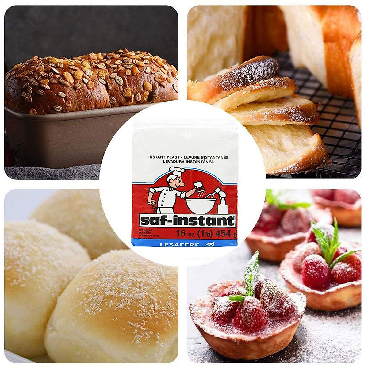 SAF Instant Yeast Red for Baking Cake, Bread and Dough, 1 Pound (1 Pack)