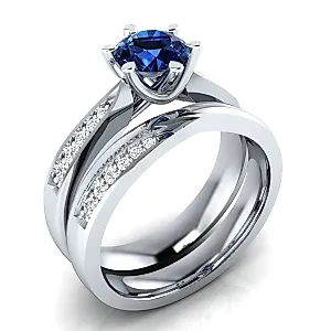 IdealJewel95 1.20ct Round Blue & White Sapphire Sterling Silver Bridal Ring Set Sizable For Women Wedding/Valentines / Engagement_10.5