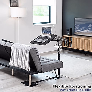 VIVO 20 inch Over Couch Swivel Table, Laptop Desk for Remote Work, Portable Recliner Workstation with Height Adjustable Swing Arm, Black, DESK-ST01C