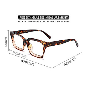FEISEDY Glasses Frame Womens, Square Thick Eyeglasses Frame, Classic Eyewear for Men B2461