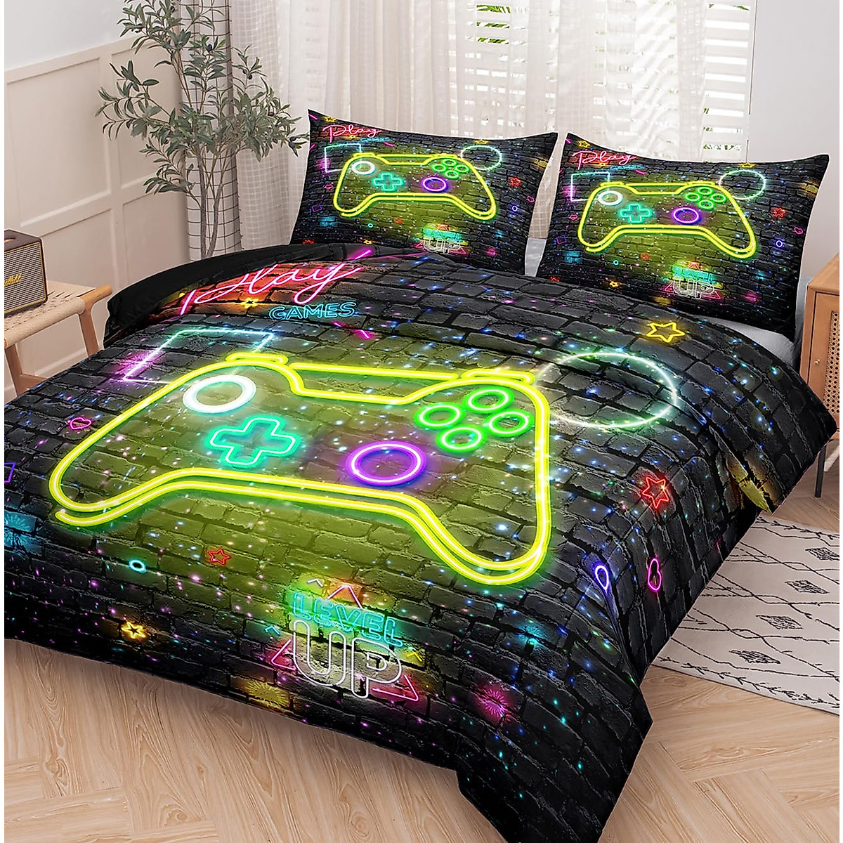 NINENINE Gamer Bedding Sets Twin Comforter Sets for Boys 5PCS,Twin Bedding Sets for Boys,Kids Comforter Sets Boys(1Comforter, 1Flat Sheet, 1Fitted Sheet, 2Pillowcases)